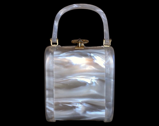 Vintage 1950s Stylecraft Miami Marbled Pearlescent Lucite Box Handbag ...