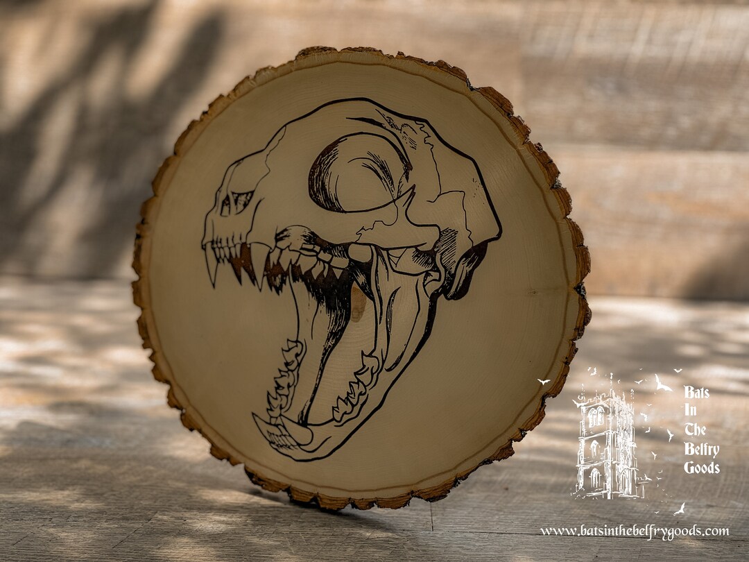 Large Live Edge Wood Plaque With Cat Skull Engraving - Etsy
