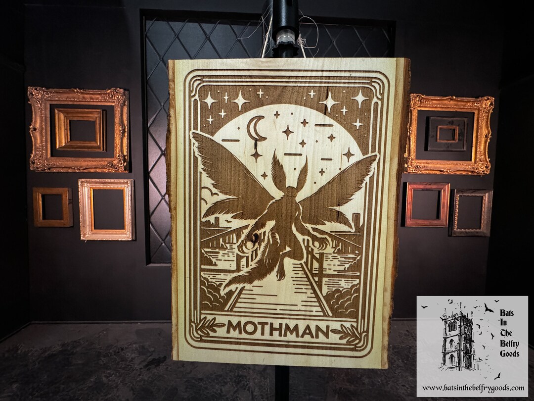 Mothman Tarot Wood Plank Art, Etched Cryptid Decor - Etsy