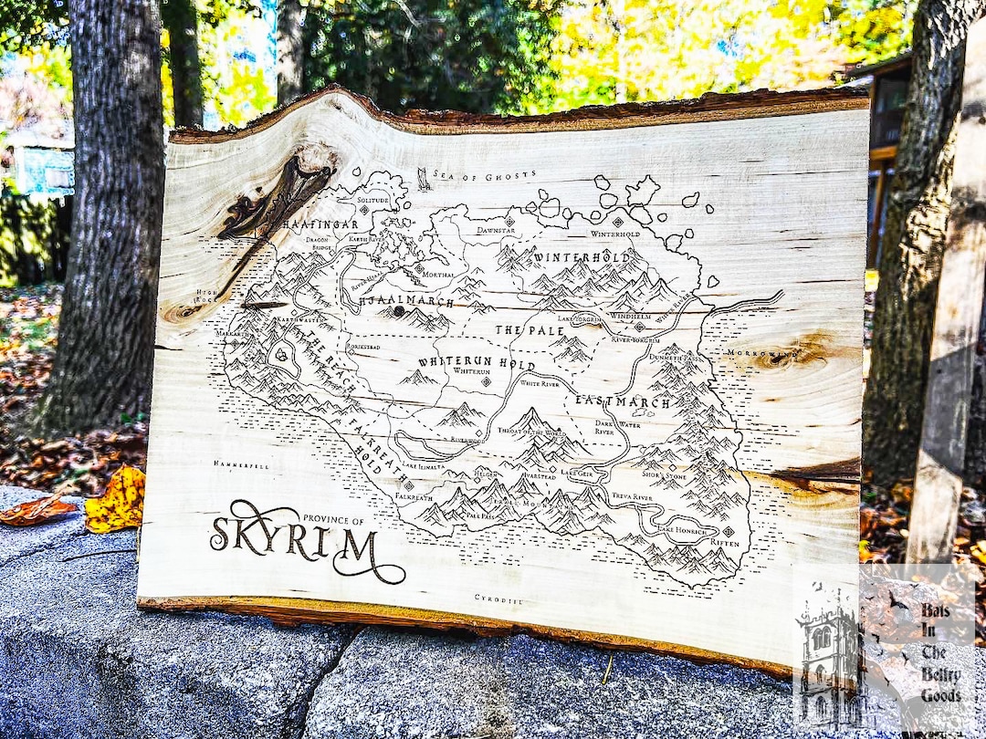 Engraved Skyrim Map on Live Edge Basswood Plank - Etsy