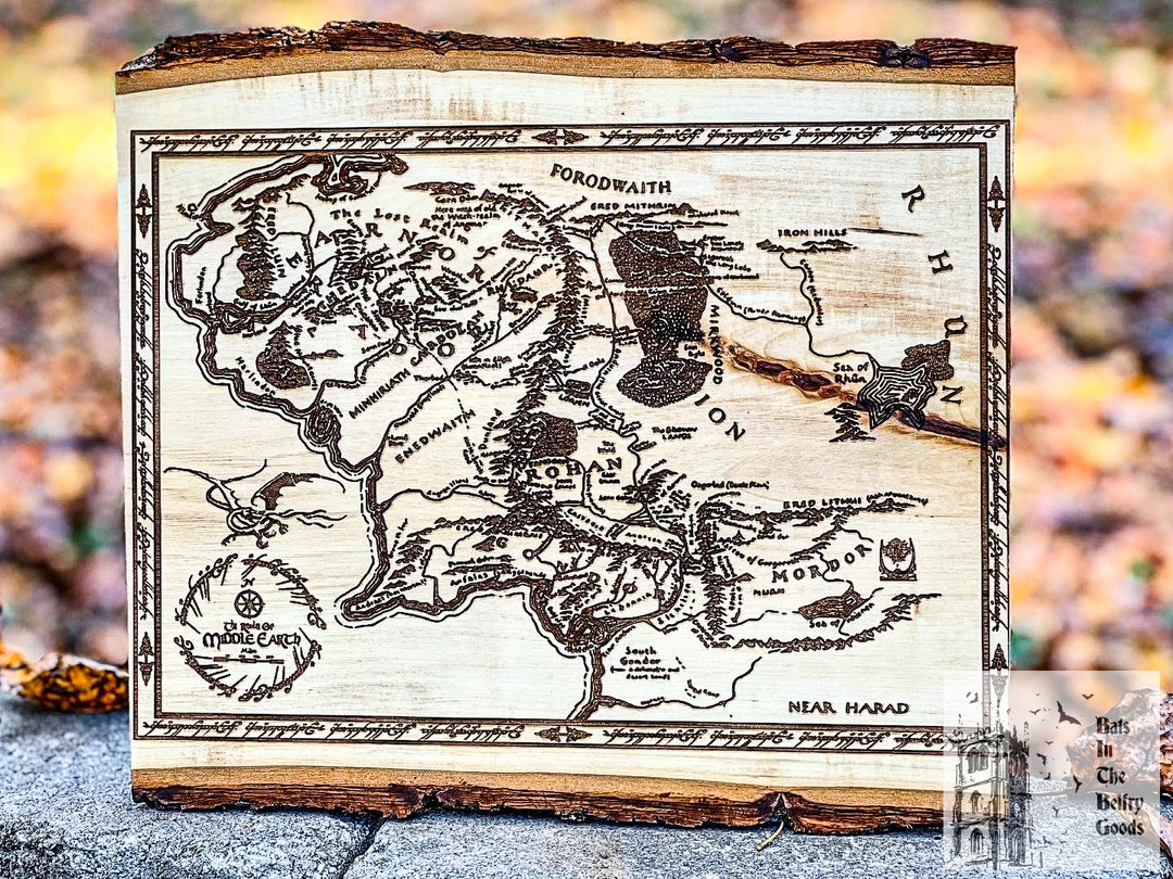 Middle Earth Map Engraved on Wood - Etsy
