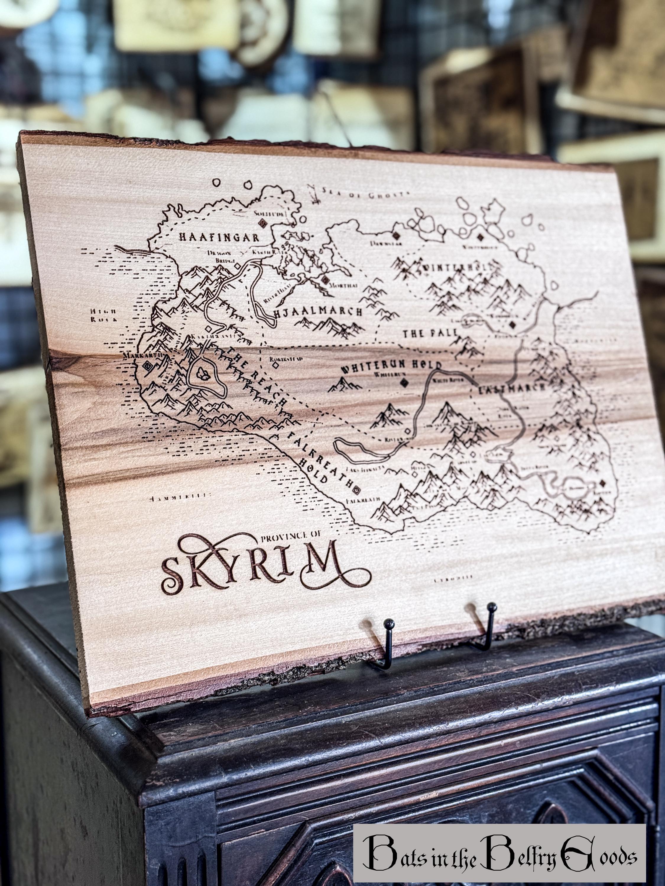 Engraved Skyrim Map on Live Edge Basswood Plank - Etsy