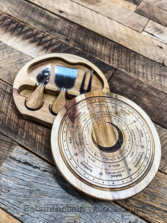 Wheel of the Year Engraved Cheese Board With Utensils - Etsy