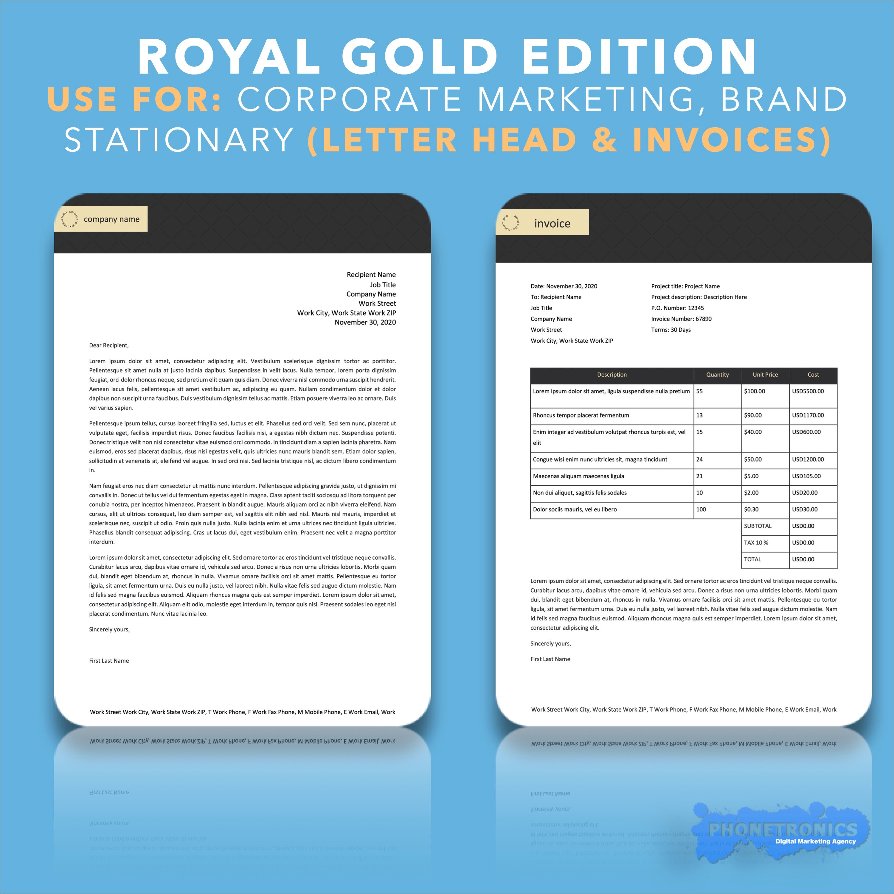 Business Communication Pack 10 in 1 Template| Royal Gold| Brochure ...