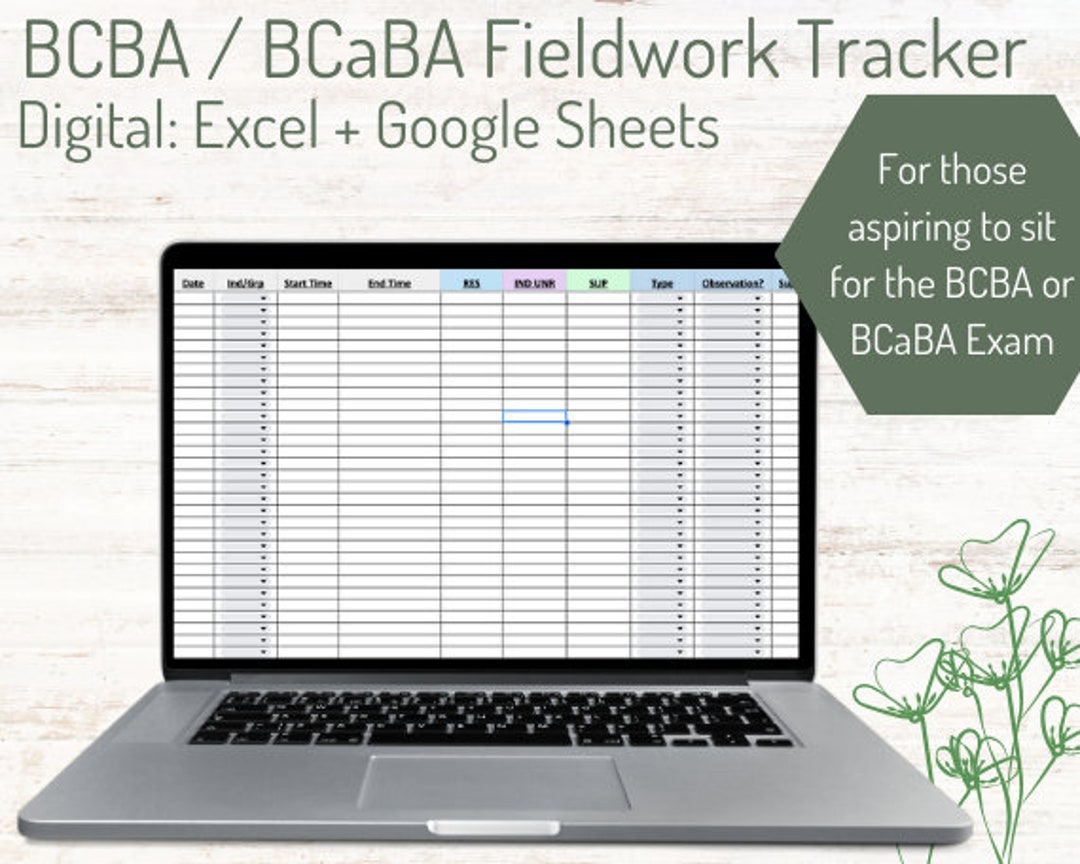 BCBA _ Bcaba Practicum Student Fieldwork Hours Tracker _ Excel / Google ...