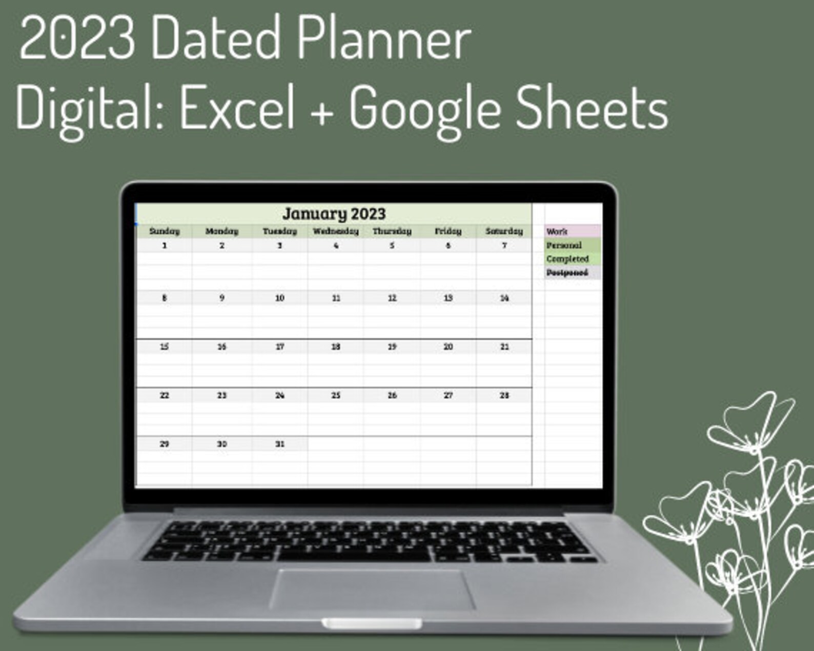 2023 Dated Digital Planner for Excel or Google Sheets - Etsy
