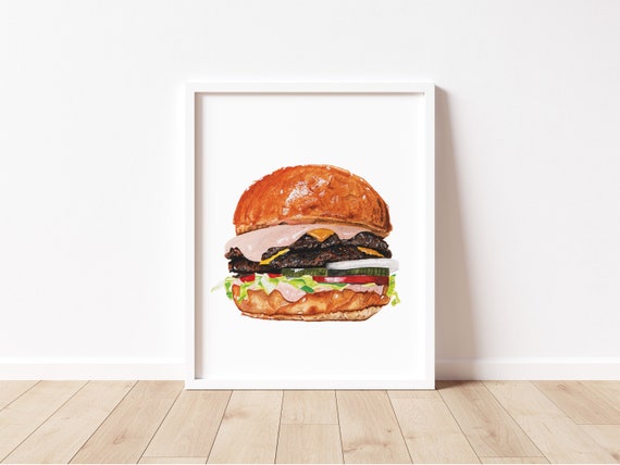 Cheeseburger Watercolor Print Digital Download Printable - Etsy
