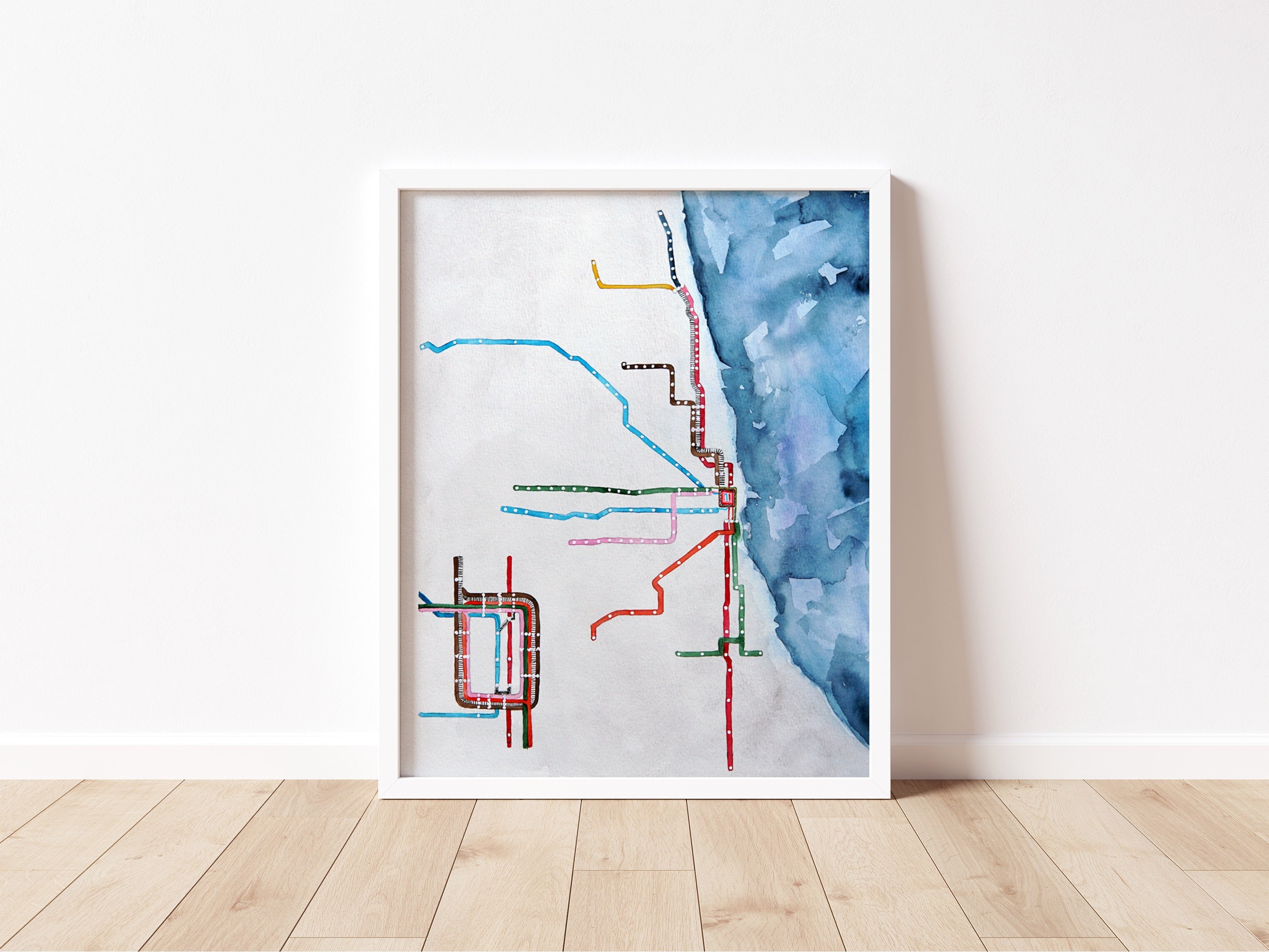 Chicago L Watercolor Print- Transit - Map -city - Chicago Art- Art ...