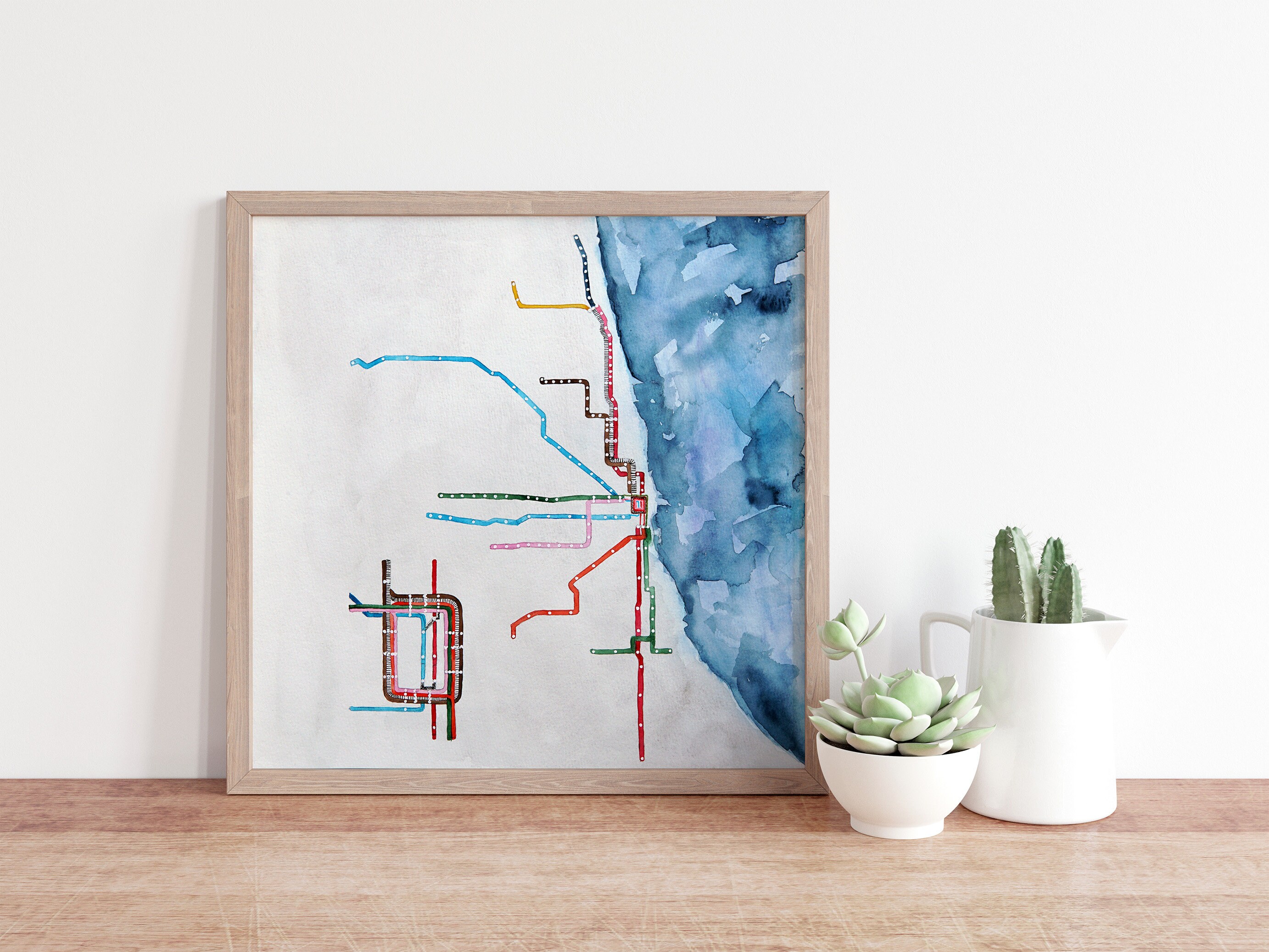 Chicago L Watercolor Print- Transit - Map -city - Chicago Art- Art ...