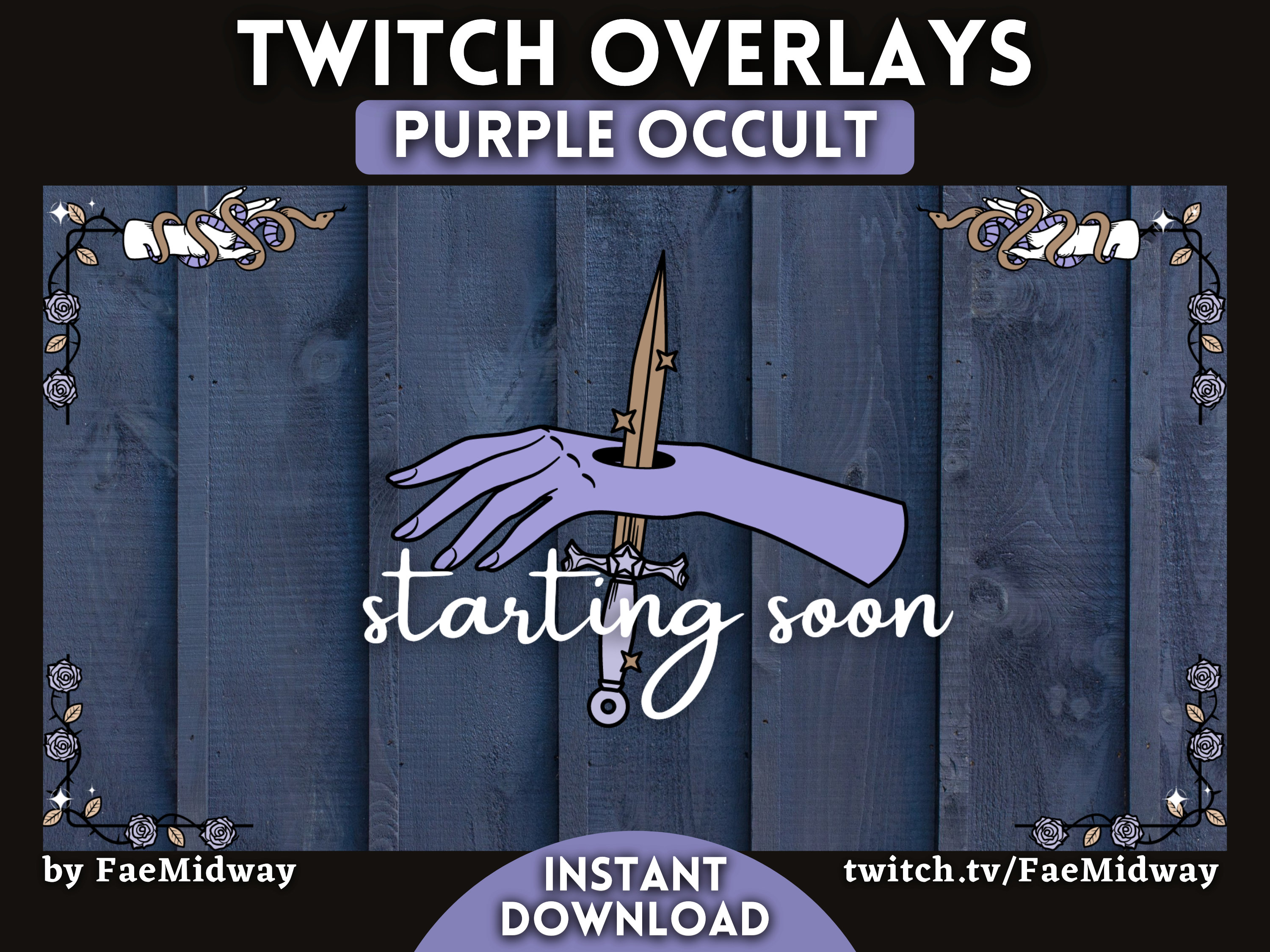Animated Purple Occult Twitch Overlay Package / Goth Halloween Stream ...