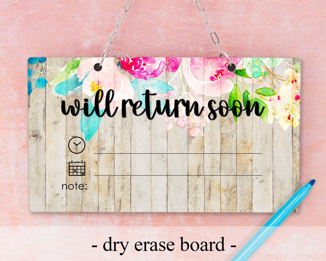 Office Wall Sign, Will Return Soon, Dry Erase Board W/ Chain for ...