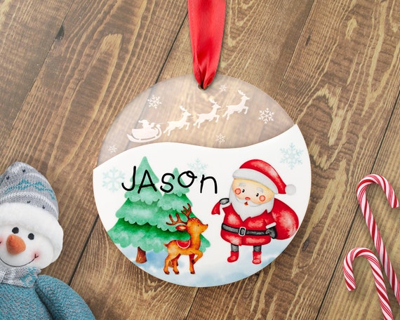 Personalized Christmas Ornament Santa and Reindeer Holiday - Etsy
