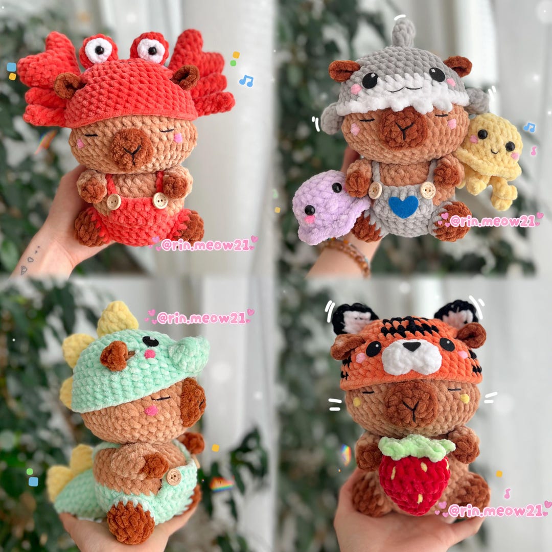 4in1 Crochet Pattern - Capybara in Animals Outfit, Crab, Shark, Dino, Tiger, With Cute Octopus ...