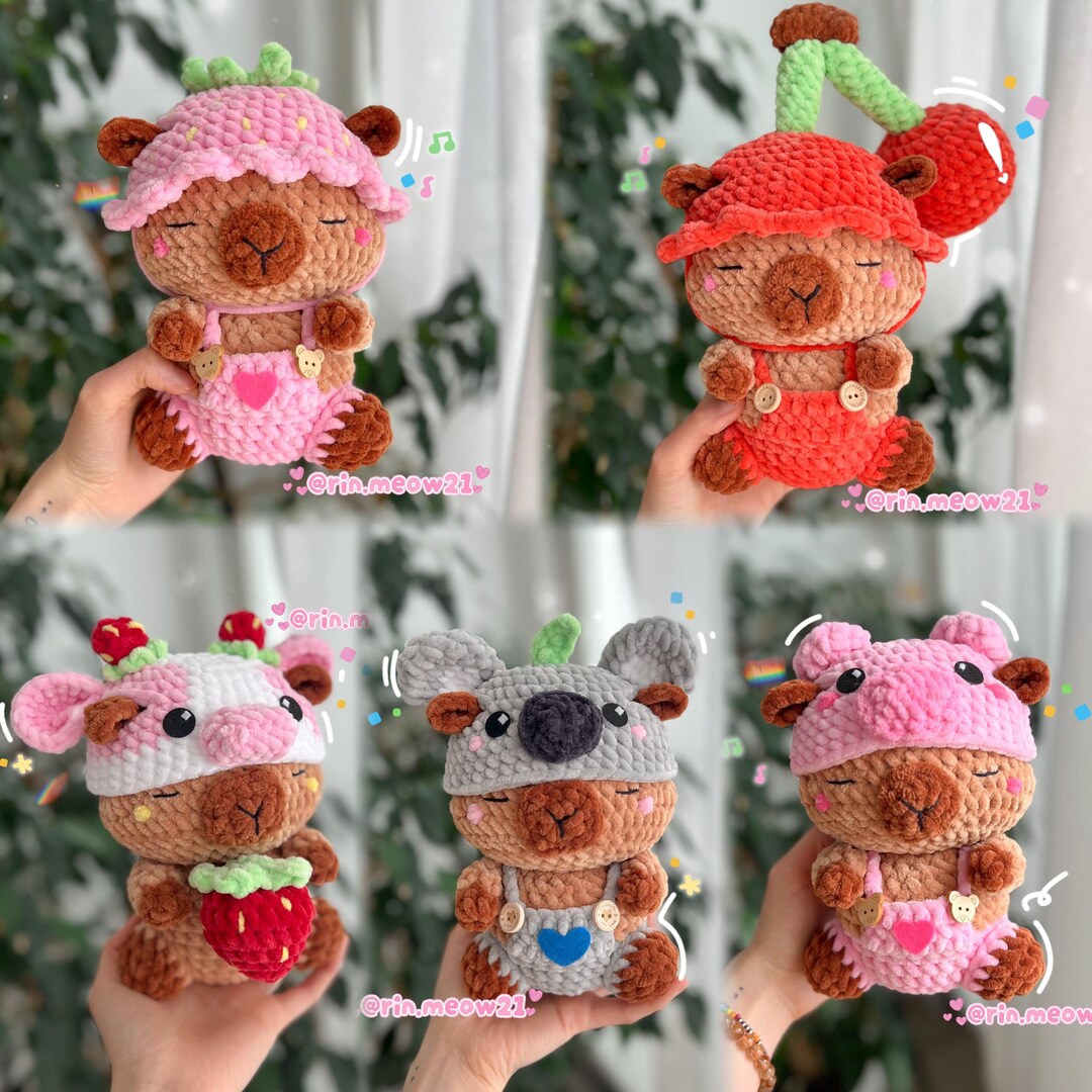 5in1 Crochet Pattern - Capybara in Animals and Fruits Outfit, Cow ...