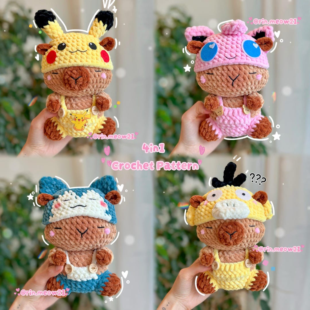 4in1 Crochet Pattern - Capybara in Monsters Outfit, Beanie, and Overalls - Etsy