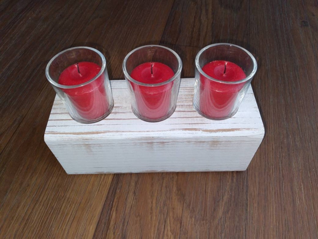 3 Candle Stand. 3.5" X 3.5" X 9" Inch Rustic Looking, Vintage Style ...