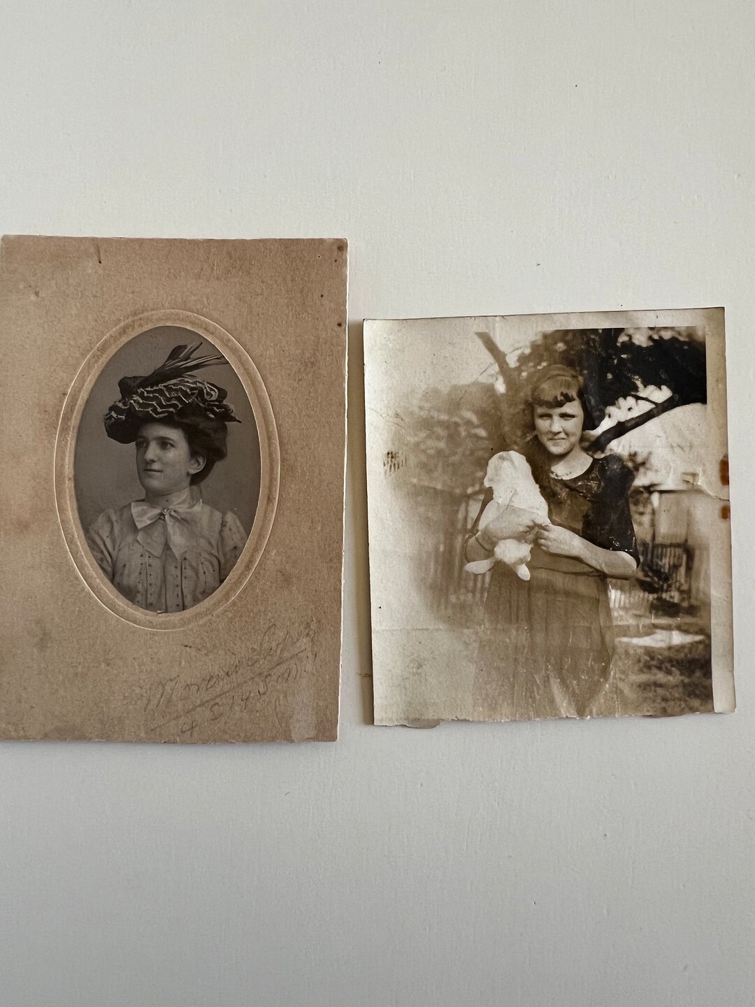 Vintage 1900s Black and White Rich Woman Portraits Fancy Hat Antique ...