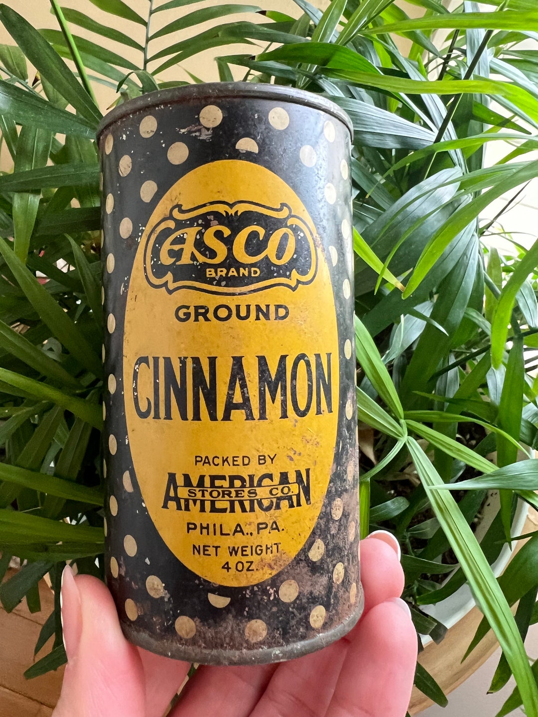 Vintage 1930s Asco Brand Cinnamon Tin Polka Dot Can Philly PA - Etsy