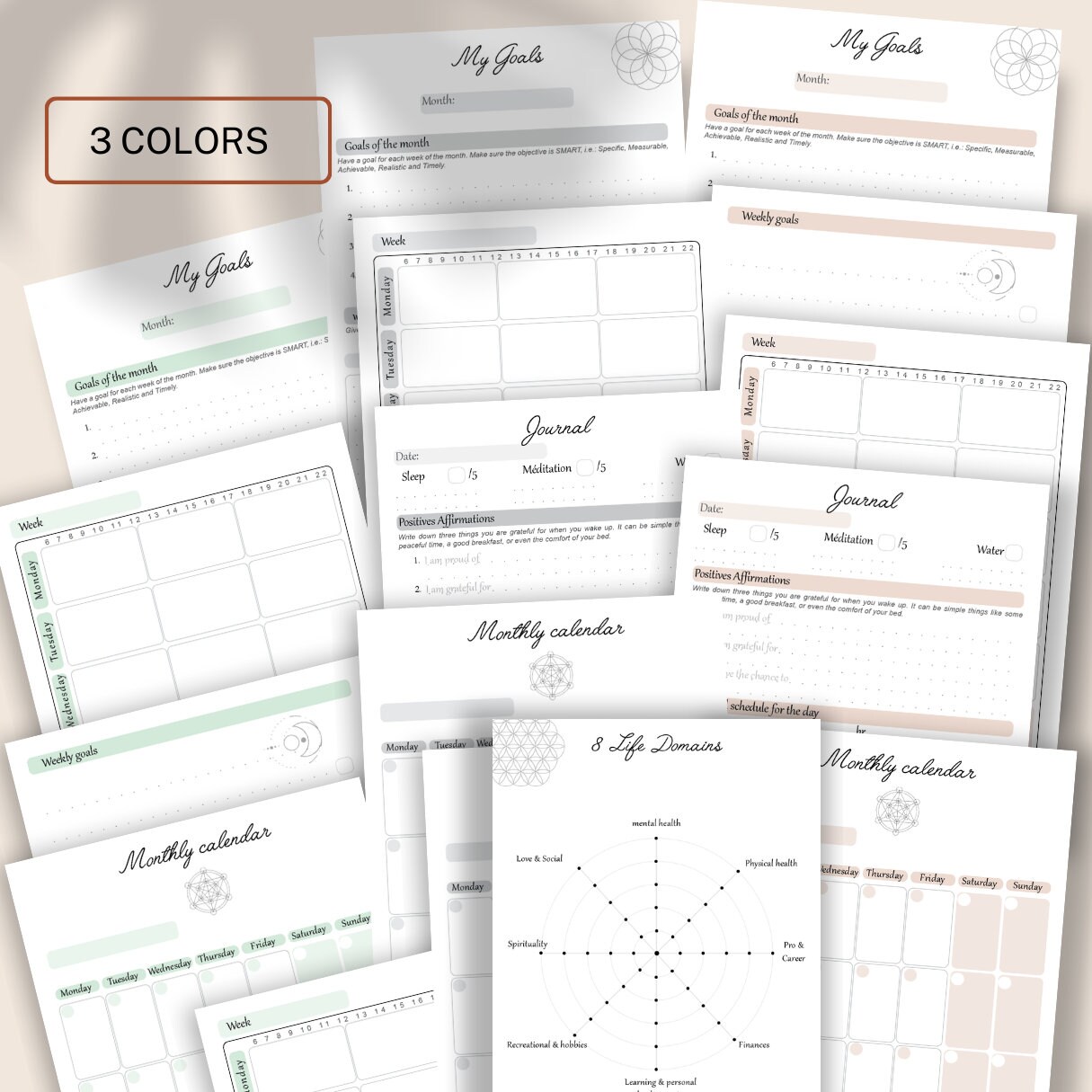 Monthly Calendar "achieve Your Goals"_downloadable Pdf_undated ...