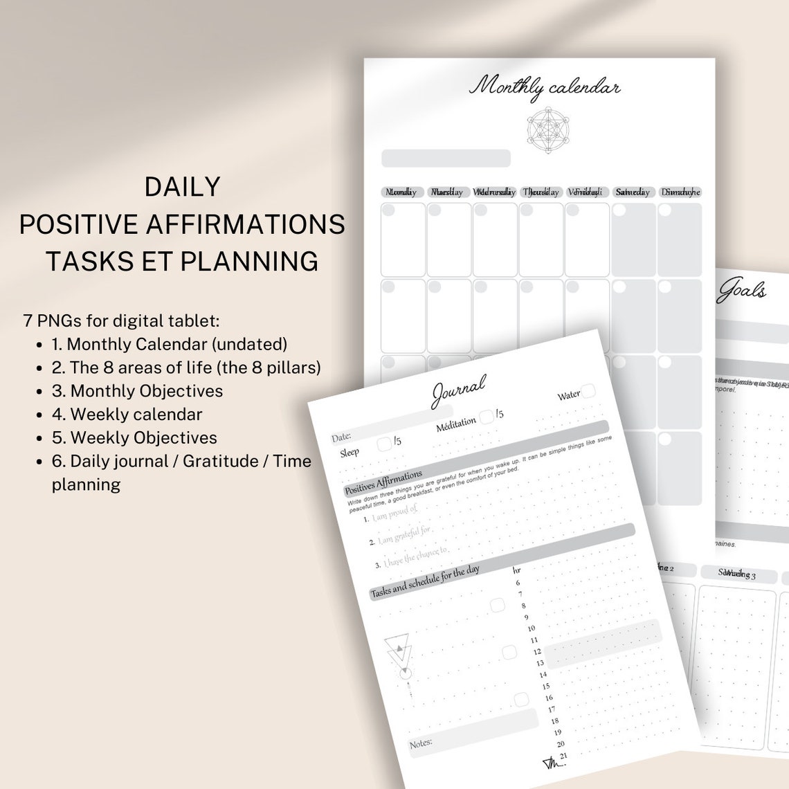 Monthly Calendar achieve Your Goals_downloadable Pdf_undated_gratitude ...