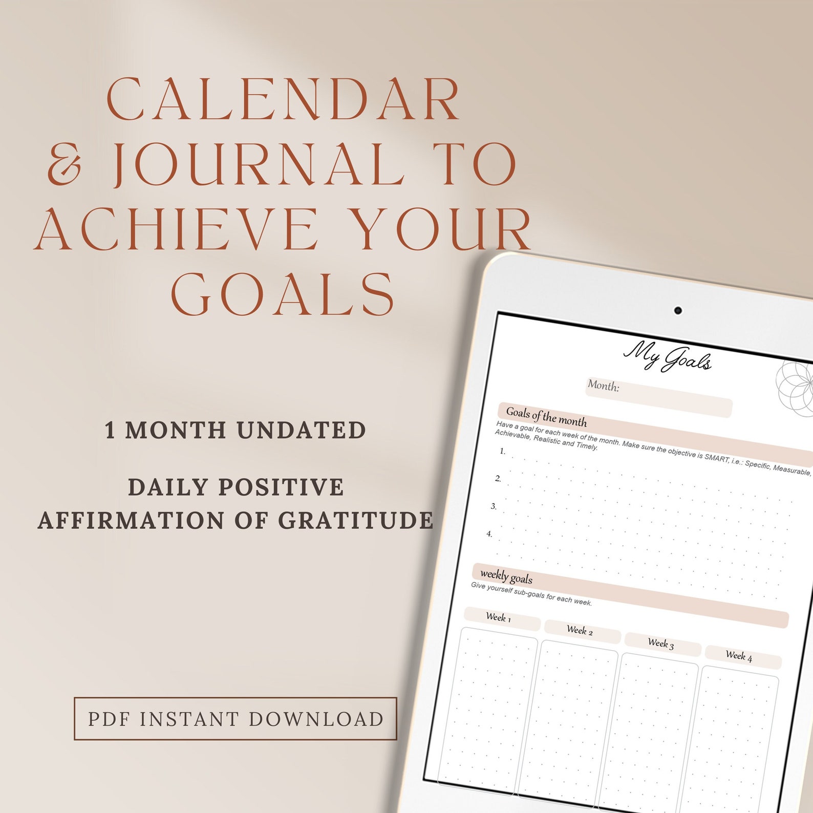 Monthly Calendar "achieve Your Goals"_downloadable Pdf_undated ...