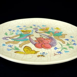 Jean Goodwin Ames cherry Sprites Ceramic Art Plate Signed Mid 20th ...