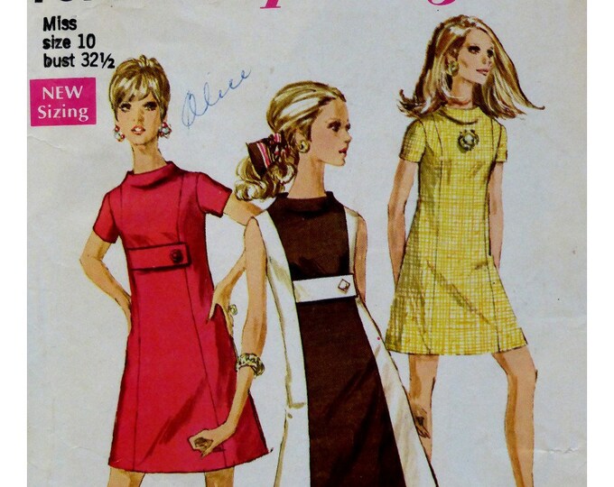 60s Funnel Neck Dress Pattern, Princess Seams, Sleeveless, Short ...