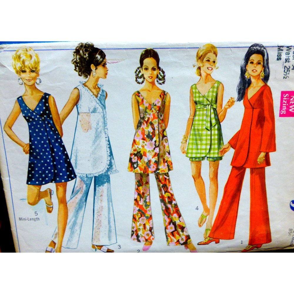 1960s Wrap Tunic Mini Dress Pattern Shaped Hem V Neck - Etsy