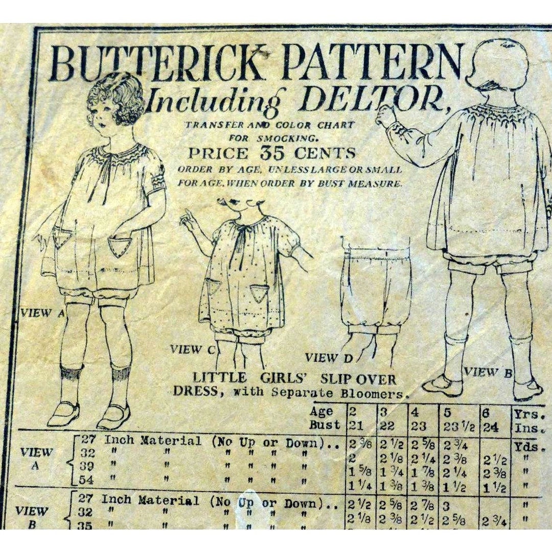 1910s Childs Smock and Bloomers Pattern, Smocked Neckline, Short ...