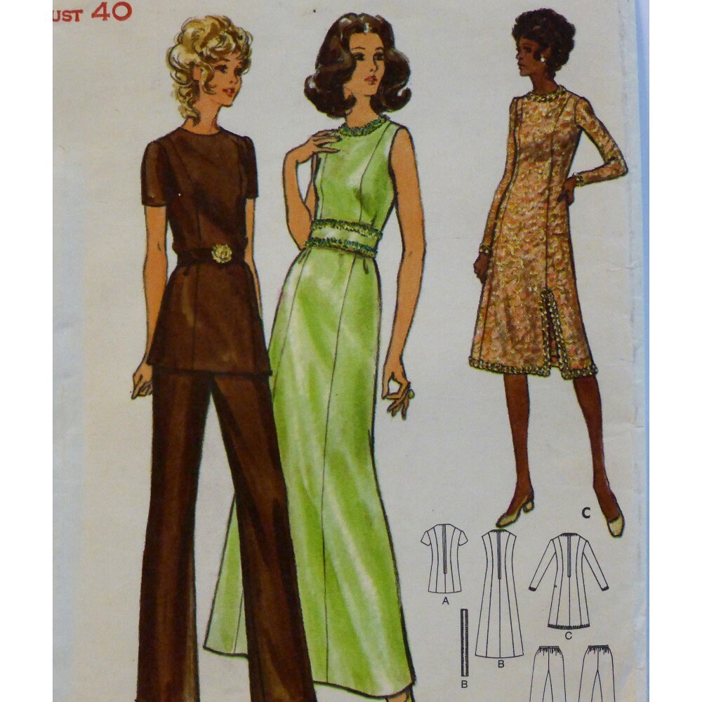 Princess Seam Evening Dress Pattern, Tunic, Pants, A-line, Jewel Neck ...