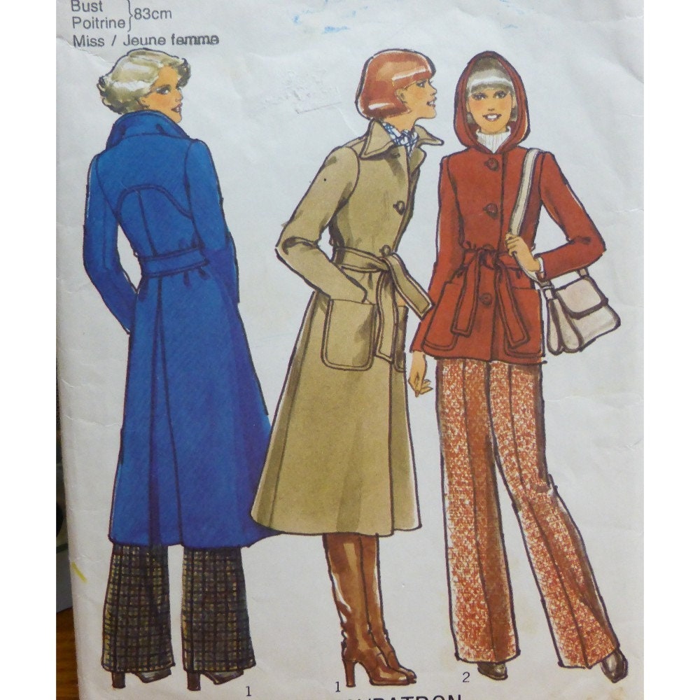 70s Trench Style Coat Pattern Back Curved Yoke Lined Patch - Etsy
