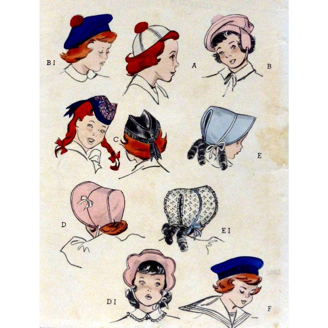 50s Girls Hats Pattern Bonnet Sailor Beret Beanie - Etsy