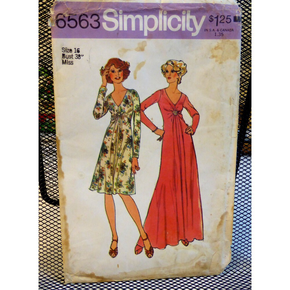 Gathered Front Dress Pattern V Neck Long Sleeves Flared - Etsy