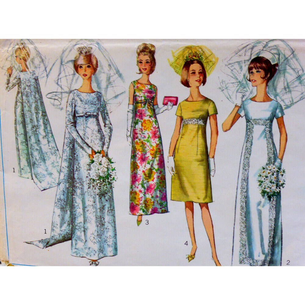 Empire Waist Evening Dress Pattern, Bridal, Round Neck, Sleeveless ...