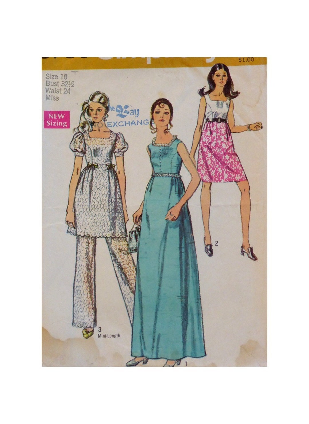 70s High Waist Dress Pattern, Fit & Flare, Square Neck, Maxi, Midi ...