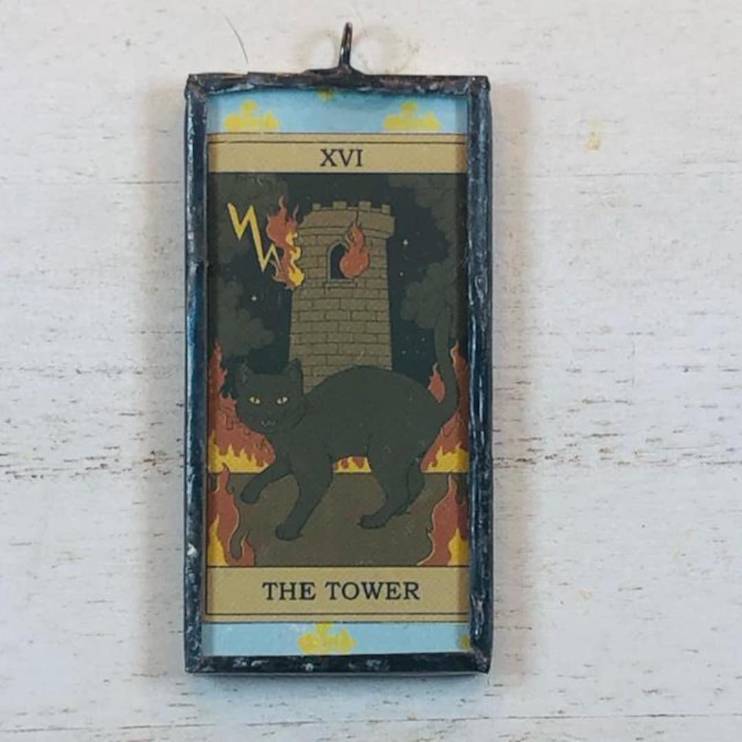 Handmade Reversible Kitty Cat Tarot Card Soldered Pendant - the Tower ...