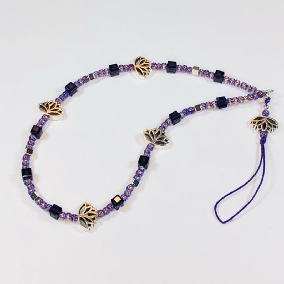 Handmade Mobile Phone Strap Charm - Purple Crystals and Glass Beads ...