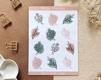 Boho Round Floral Label Stickers, Neutral Color Boho Planner Stickers ...