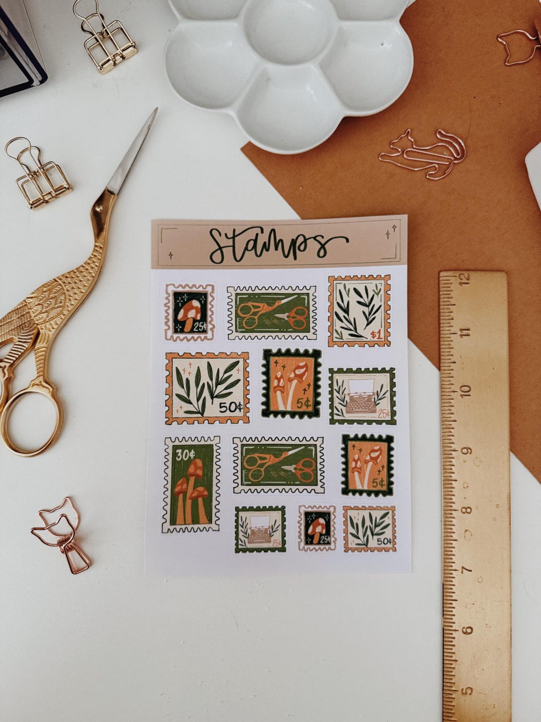 Stamp Stickers: Handmade Matte Sheet for Junk Journals - Etsy