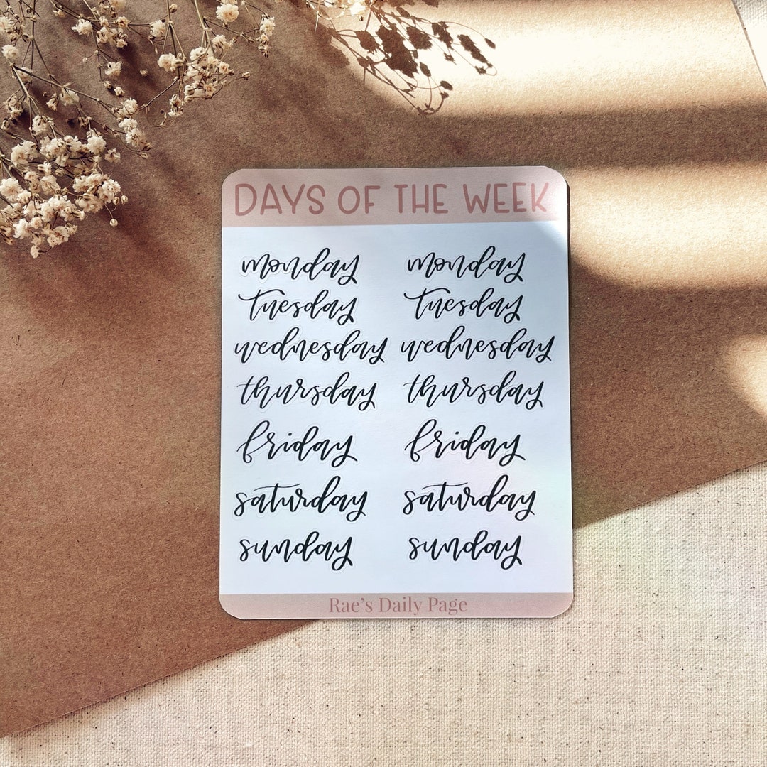Days of the Week Sticker Sheet | Calligraphy Days of the Week Bullet ...