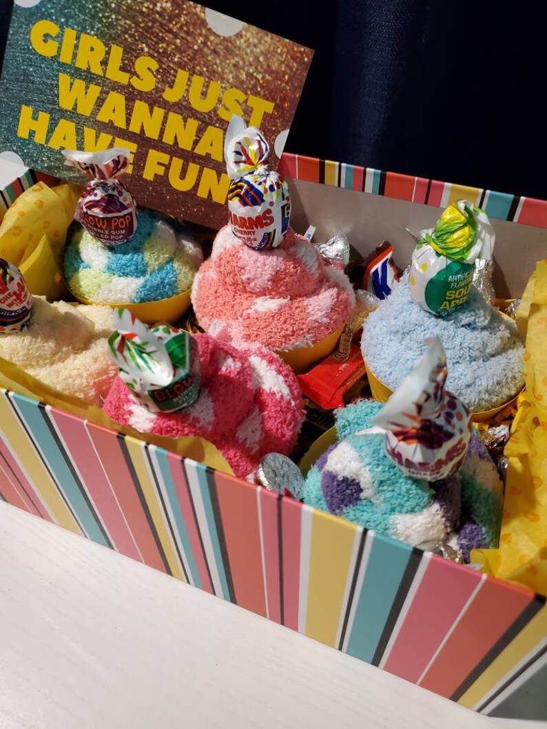 Fuzzy Sock Cupcakes | Fuzzy Sock Gift Box | Graduation Gift | Birthday ...