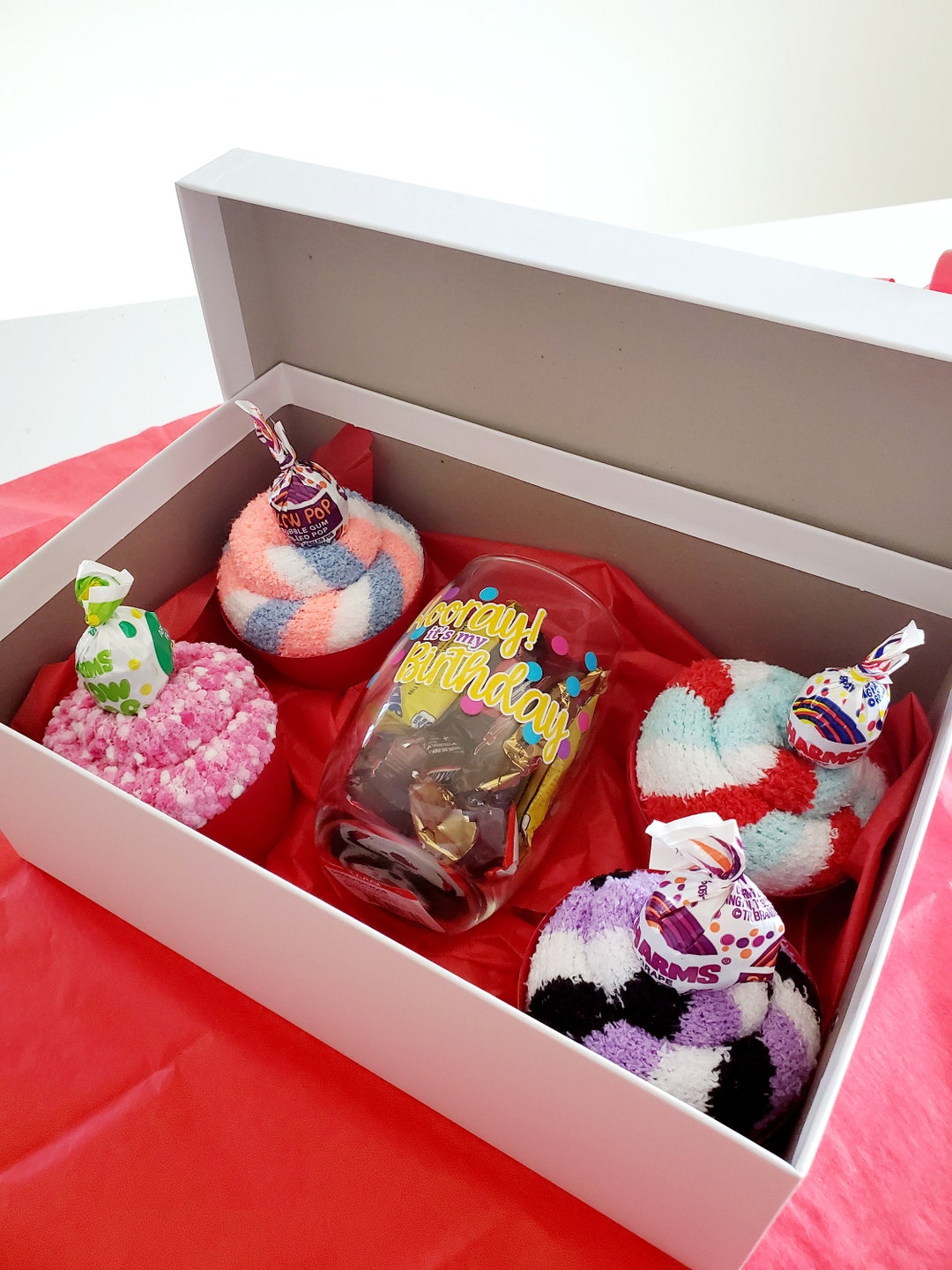 Fuzzy Sock Cupcake Gift Box | Birthday, Get Well Gift With Candy - Etsy