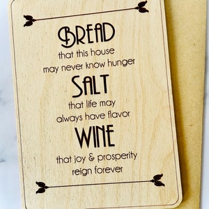 Bread Salt Wine Personalized Wooden Card, New Home Blessing Card, New ...