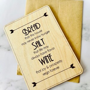 Bread Salt Wine Personalized Wooden Card, New Home Blessing Card, New ...