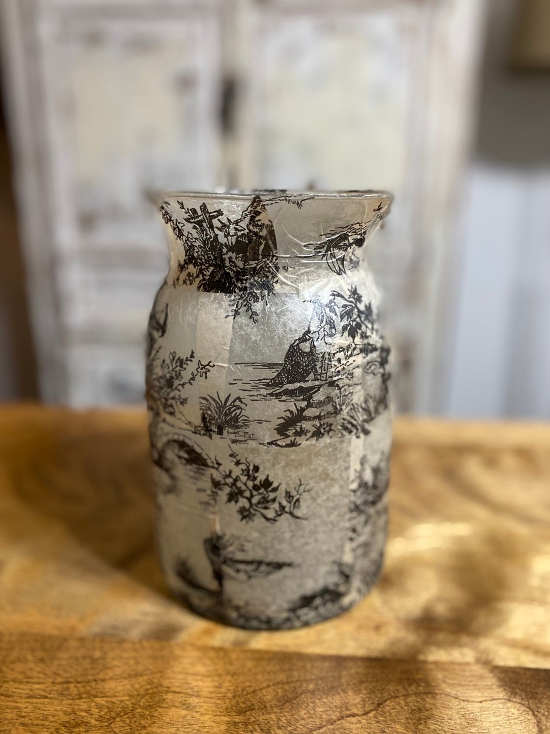 Black Toile Vasefrench Country Vasedecoupage Vasevaseshome - Etsy