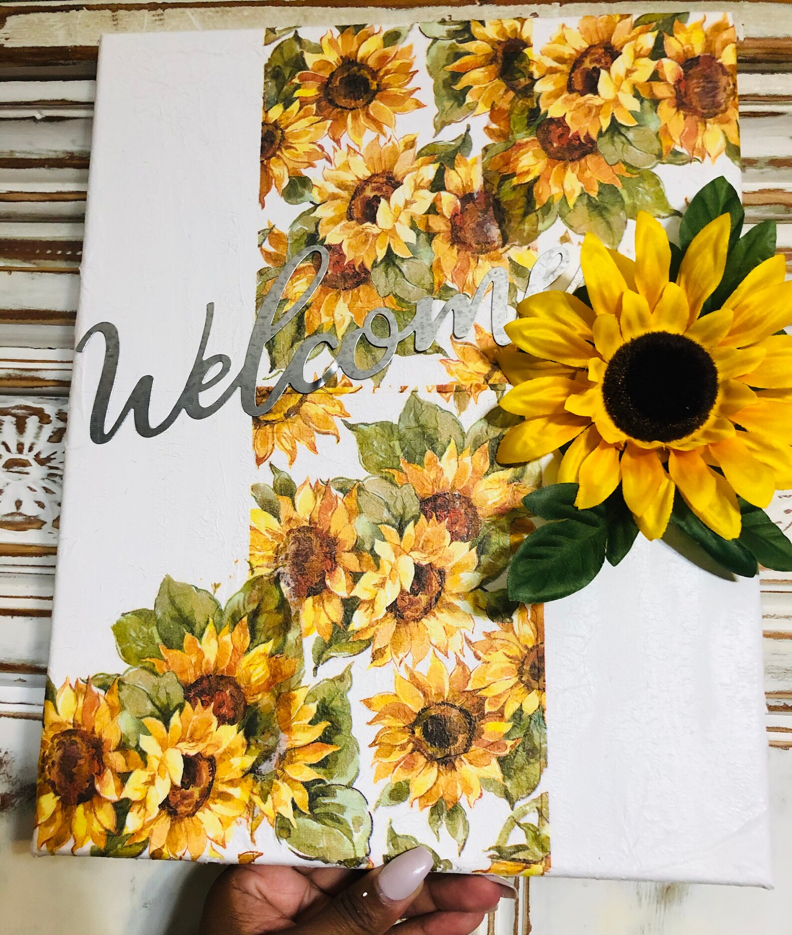 Decoupage Sunflower Canvas | Farmhouse Welcome Wall Art - Etsy