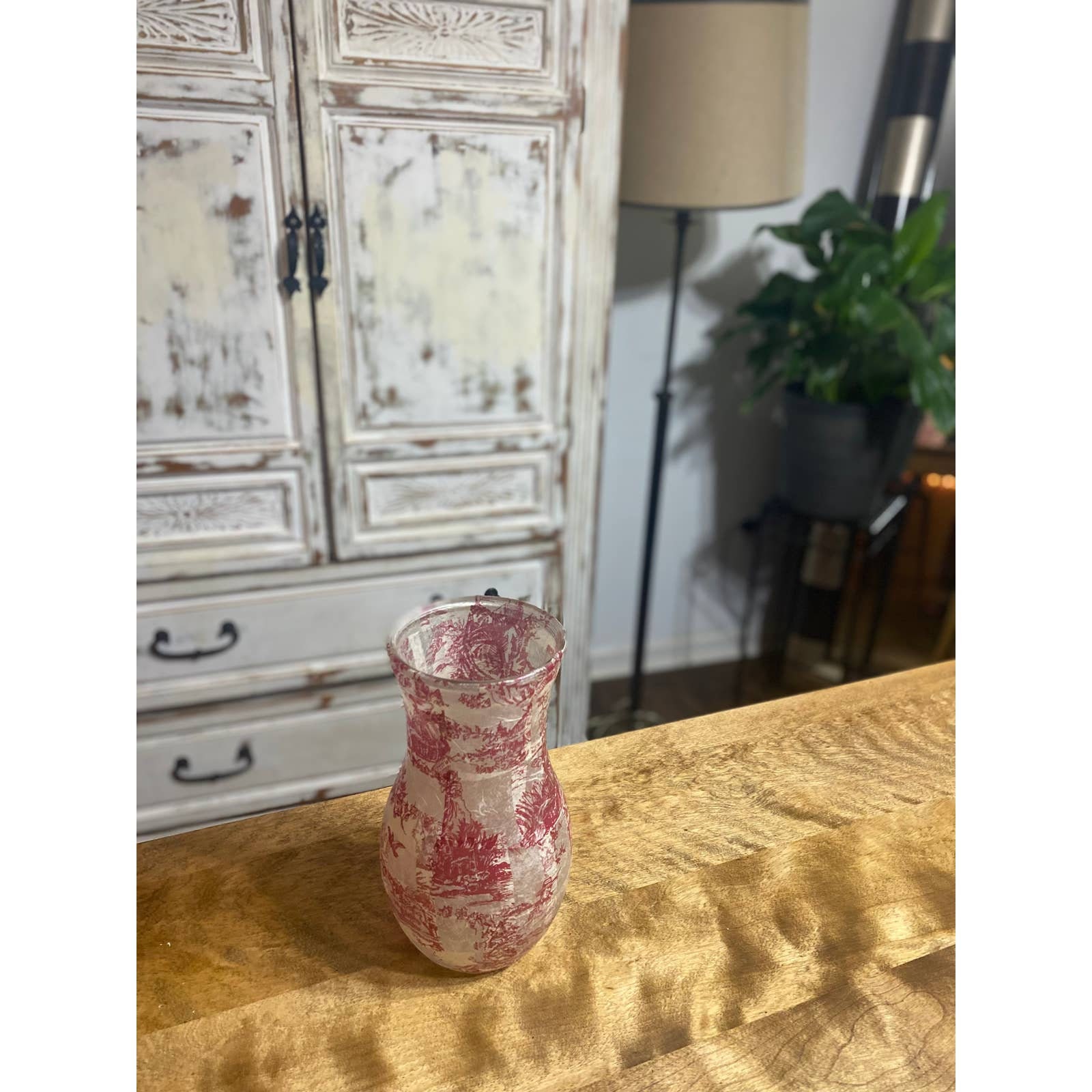 Red Toile Vase, French Country Vase, Decoupage Vase, Vases, Home Decor ...