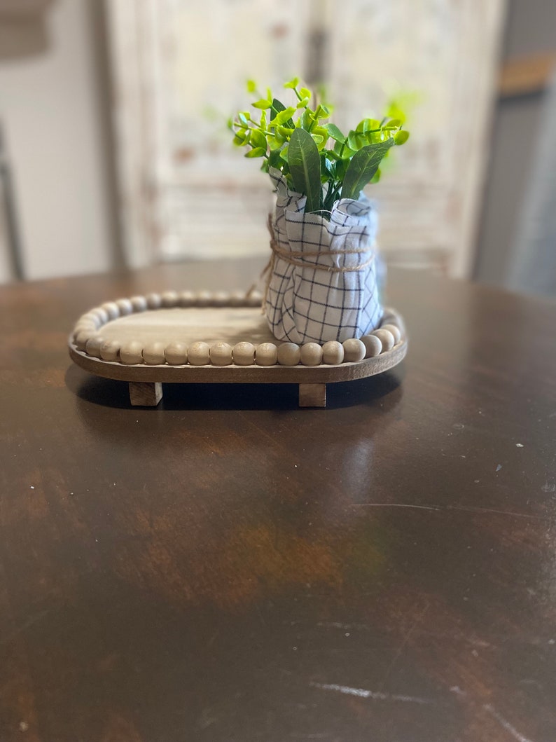 Wooden Beaded Tray, Farmhouse Tray, Rustic Tray, Home Decor, Wood Riser ...