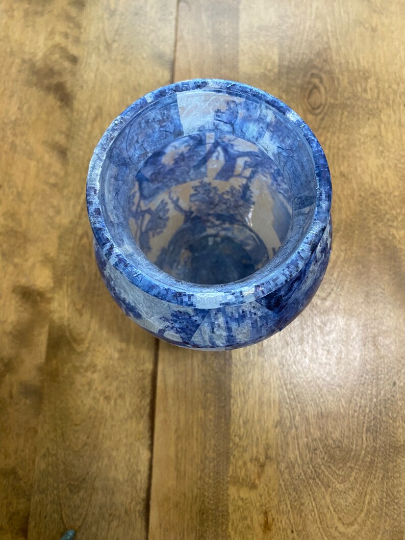 Blue Toile Vase|toile Glass|french Country Vase|decoupage Toile Vase ...