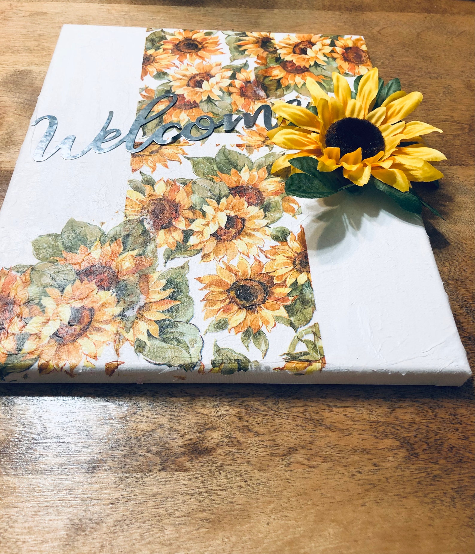Decoupage Sunflower Canvas | Farmhouse Welcome Wall Art - Etsy